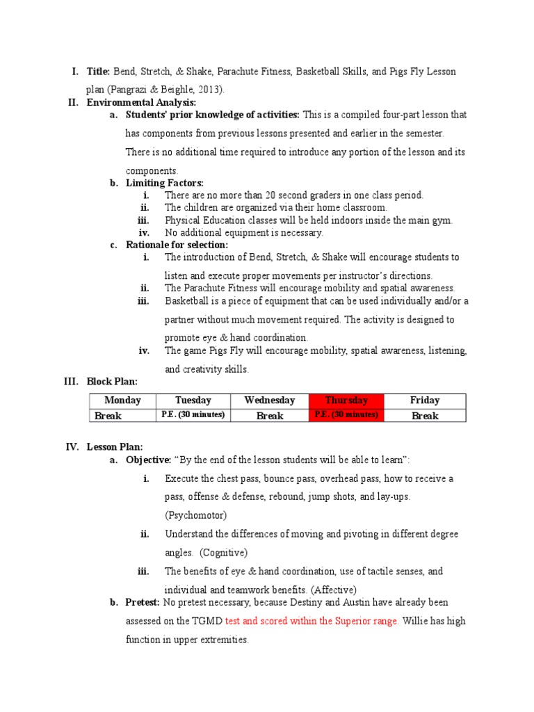 Parachute Fitness & Basketball Lesson Plan | PDF | Physical Education ...