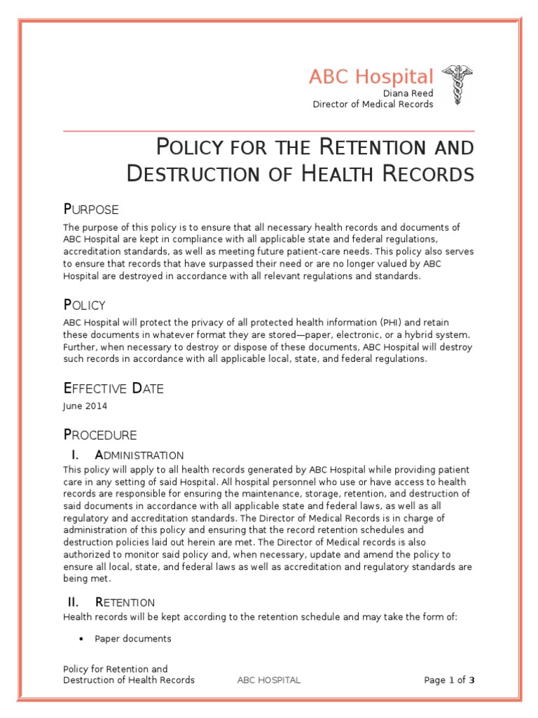 Reed Mod3 Assignment 3 Policies For Retention and Destruction of Health ...