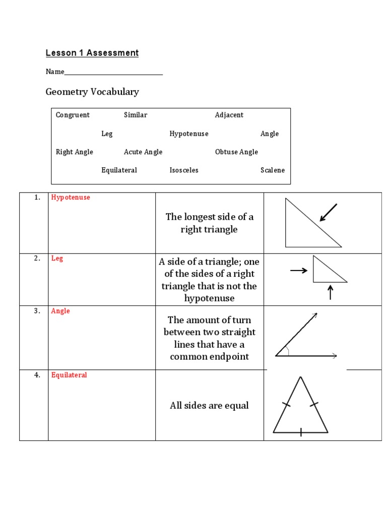 Geometry Vocabulary and Assessments | PDF