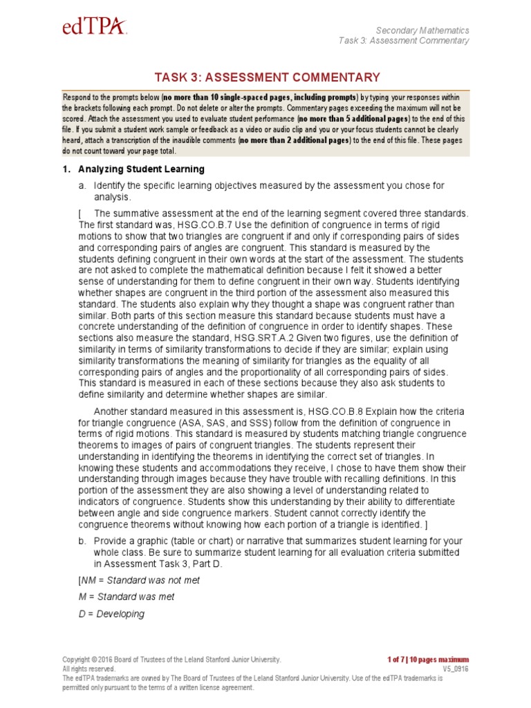 Task 3 Assessment Commentary PDF PDF Shape Educational Assessment