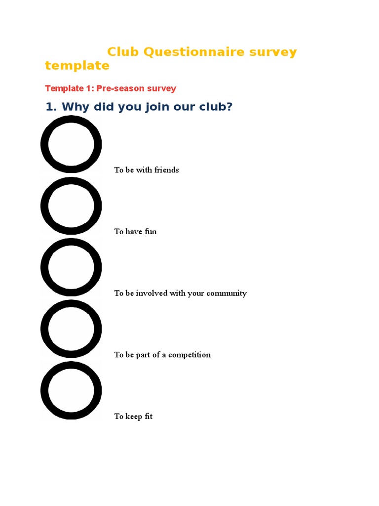 Club Questionnaire Survey | PDF
