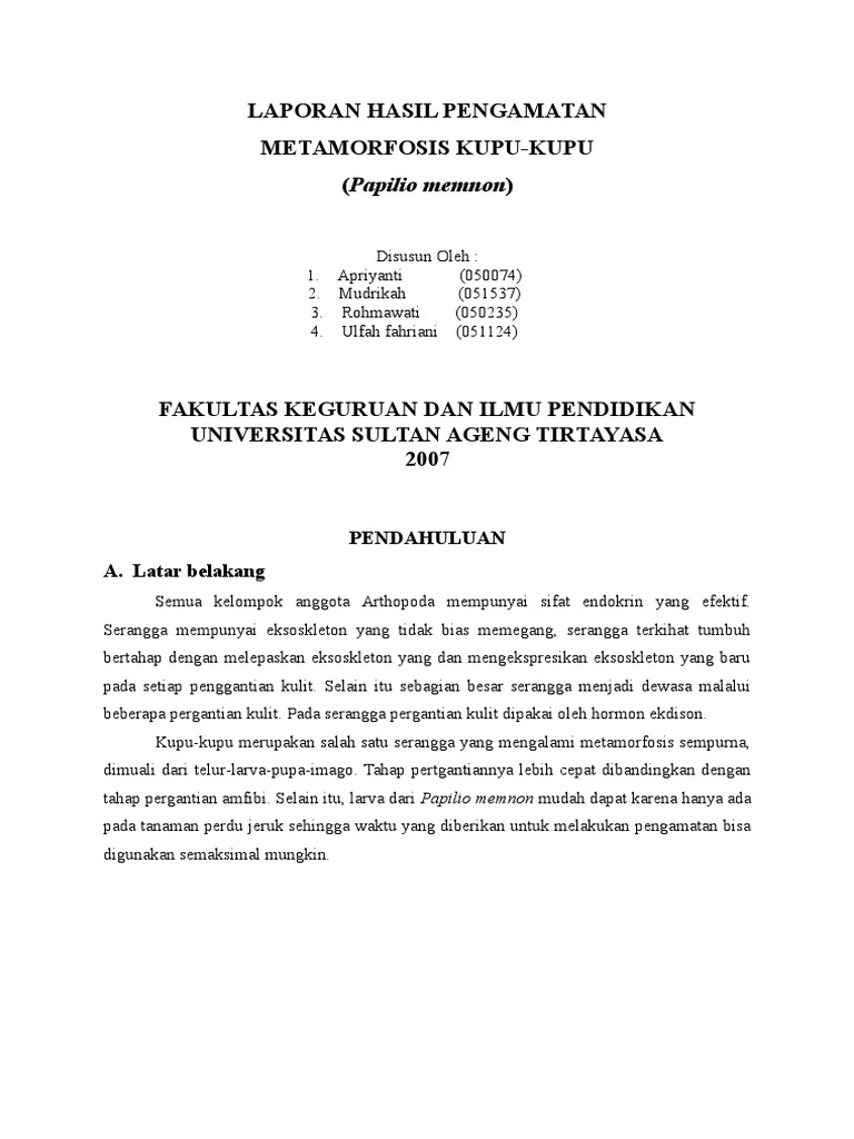Laporan Hasil Pengamatan Kupu-Kupu | PDF