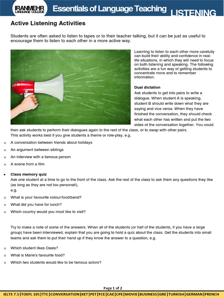 Active Listening Activities | PDF | Language Education | Cognition