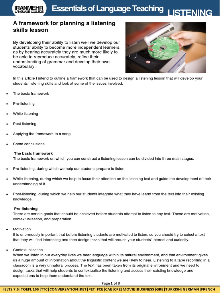 A Framework For Planning A Listening Skills Lesson | PDF | Language ...