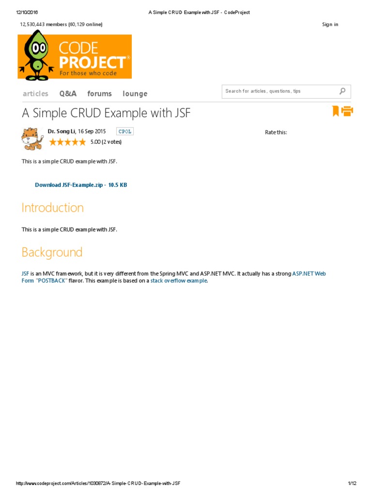 A Simple Crud Example With Jsf Codeproject Pdf Java Server Faces