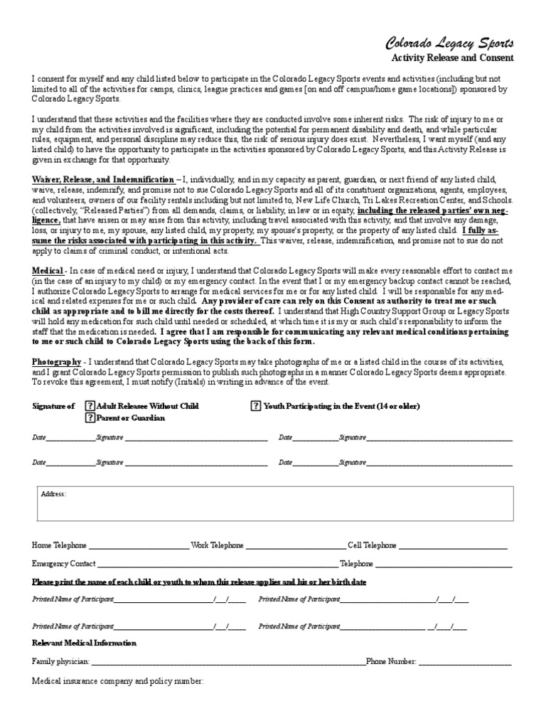 Cls Activity Release and Consent | PDF | Indemnity | Consent