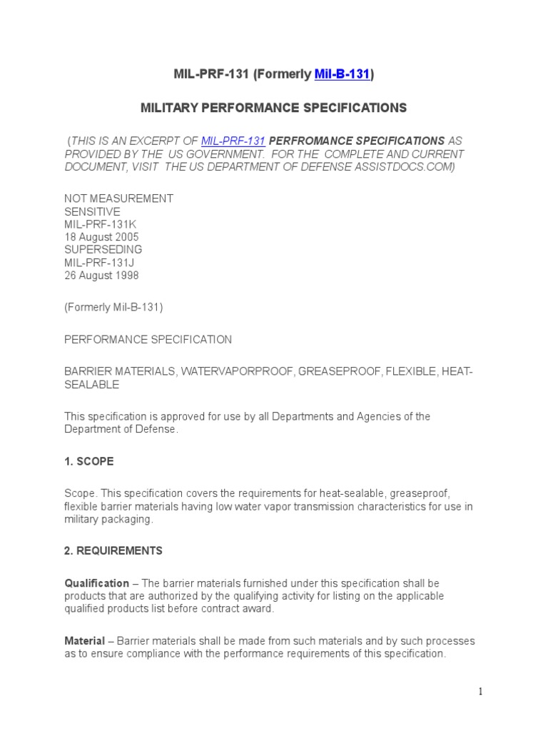 MIL-PRF-131K Barrier Material Specs | PDF | Corrosion | Packaging And ...