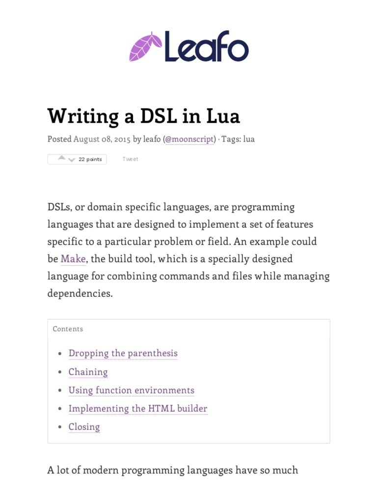 Writing A DSL in Lua PDF | PDF | Scope (Computer Science) | Html Element