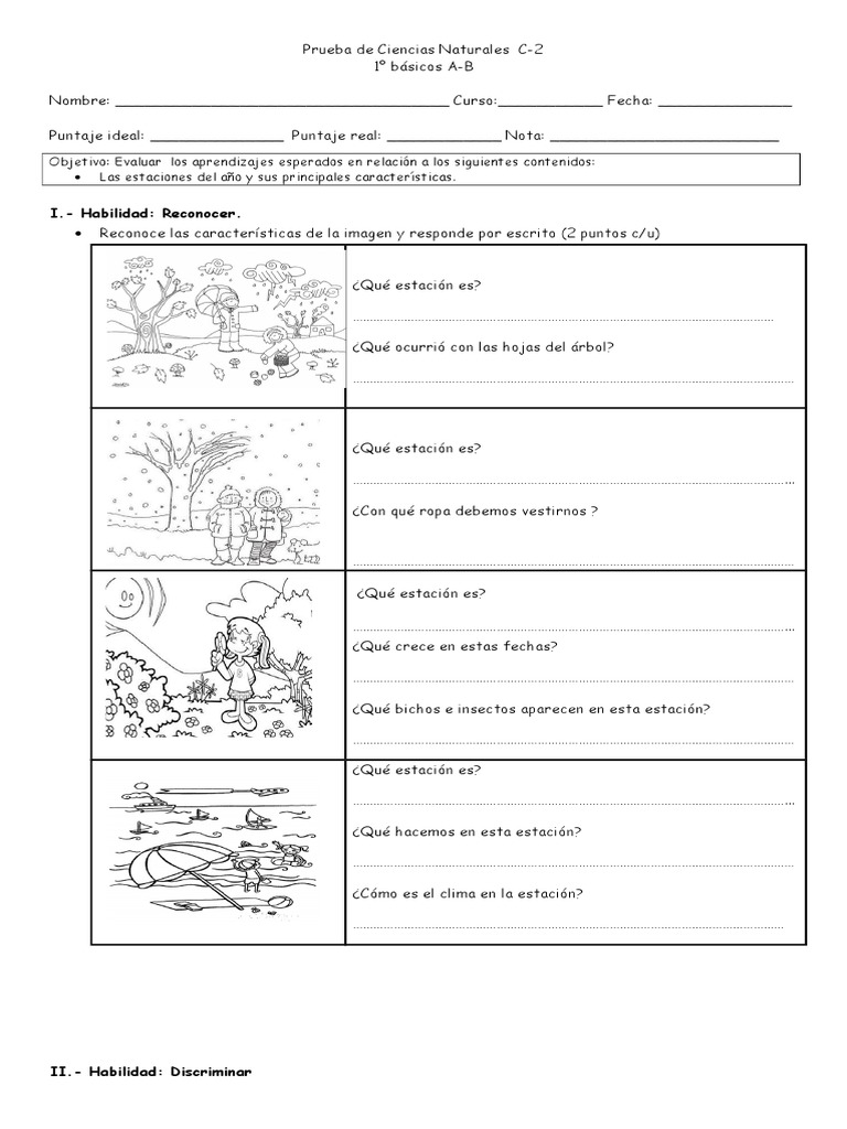 8° Prueba de las estaciones del año y sus características.