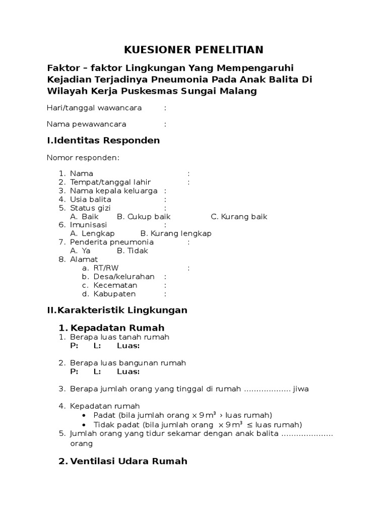 Kuesioner Penelitian Mini Projek | PDF