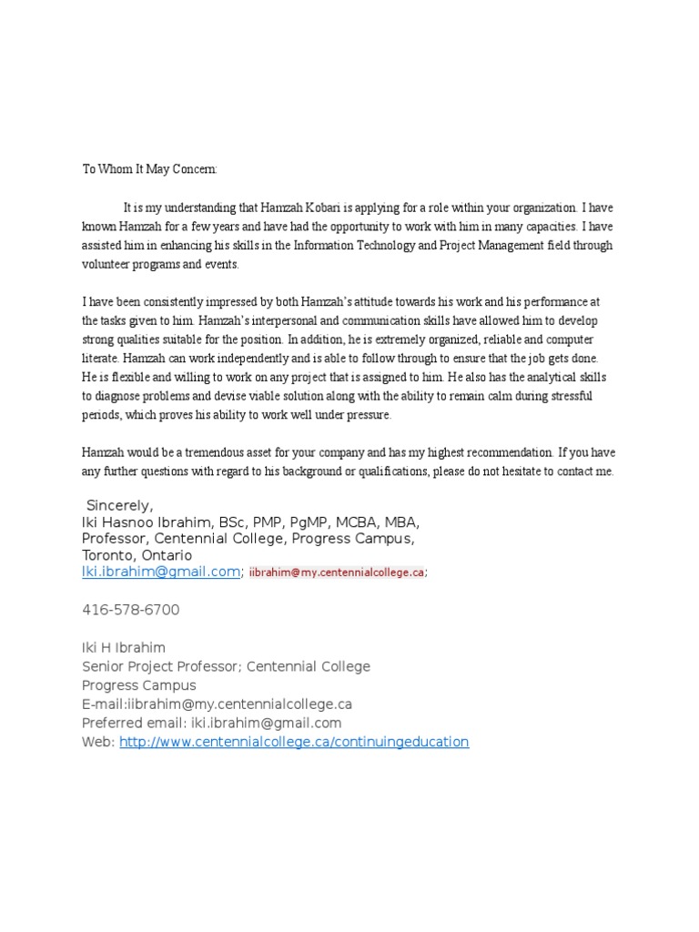 Professor Reference Letter | PDF
