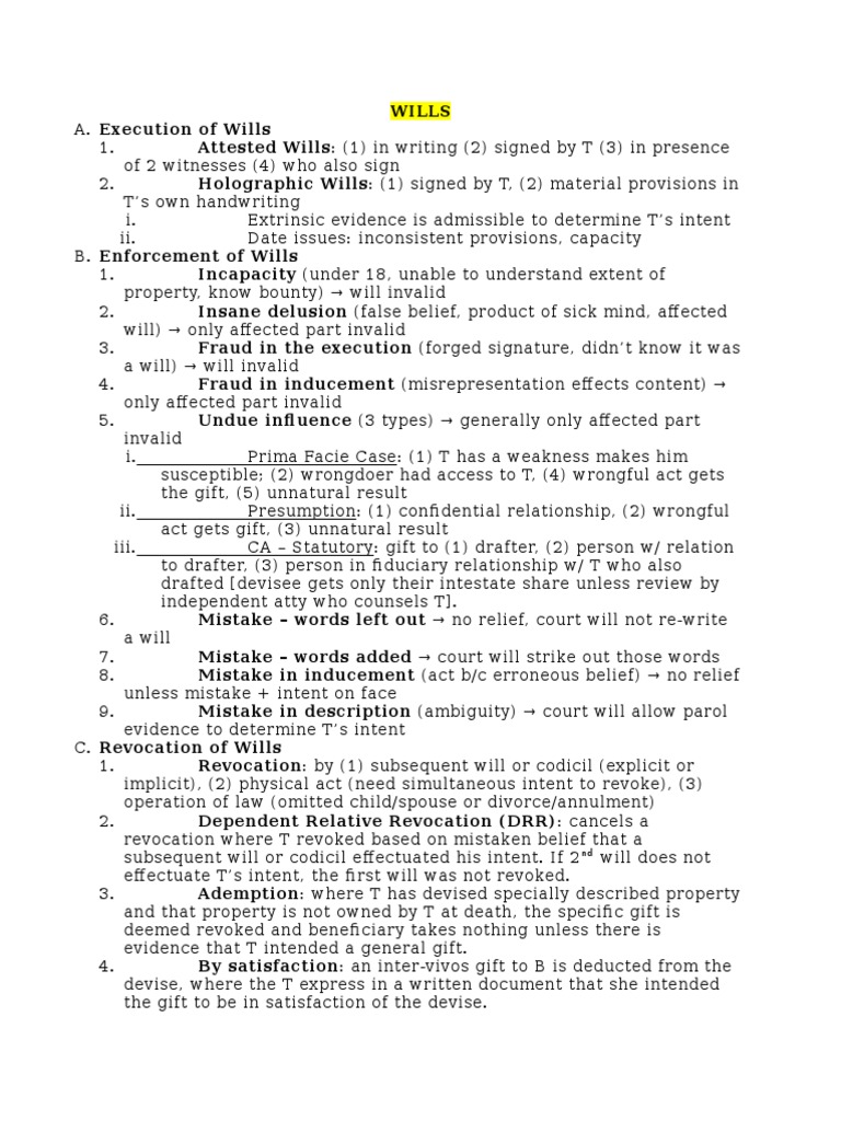 Wills Attack Sheet | PDF | Will And Testament | Trust Law