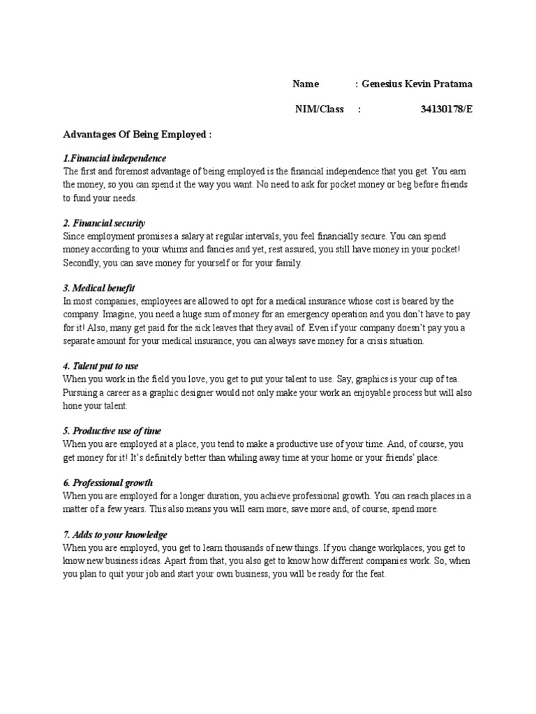 Advantages and Disadvantages of Employment | PDF | Entrepreneurship ...