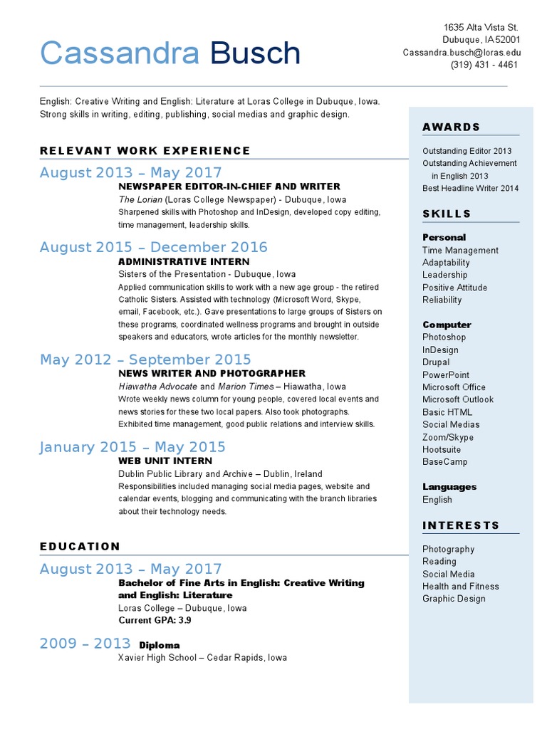 Cassandra Busch Resume | PDF