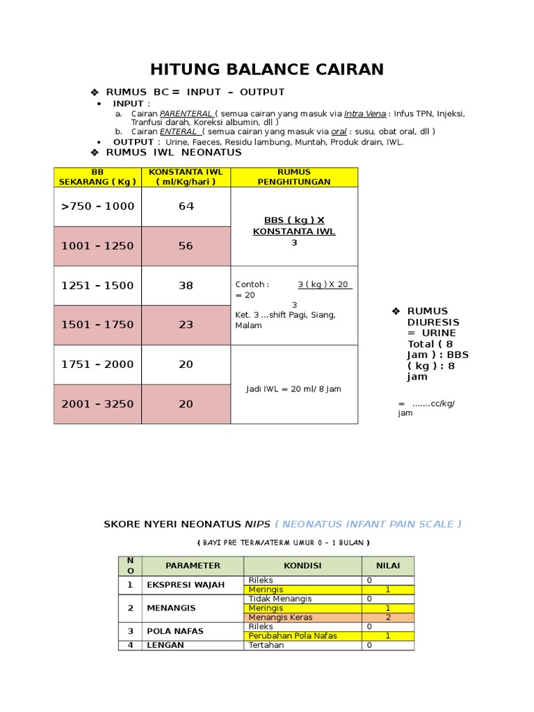 Rumus IWL dan Diuresis pada Bayi | PDF