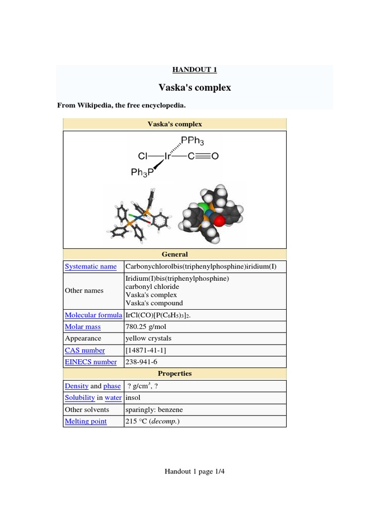 Handout1 Vaska Compound | PDF | Physical Chemistry | Atoms