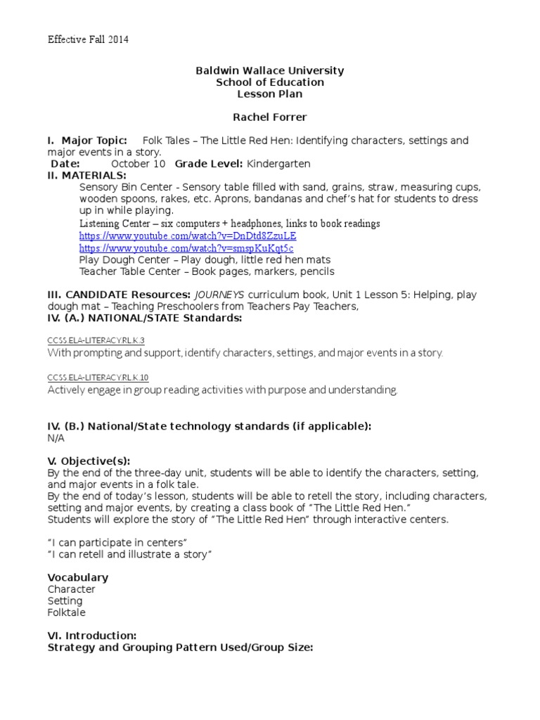 Lesson Plan - Little Red Hen - Day 2 | Download Free PDF ...