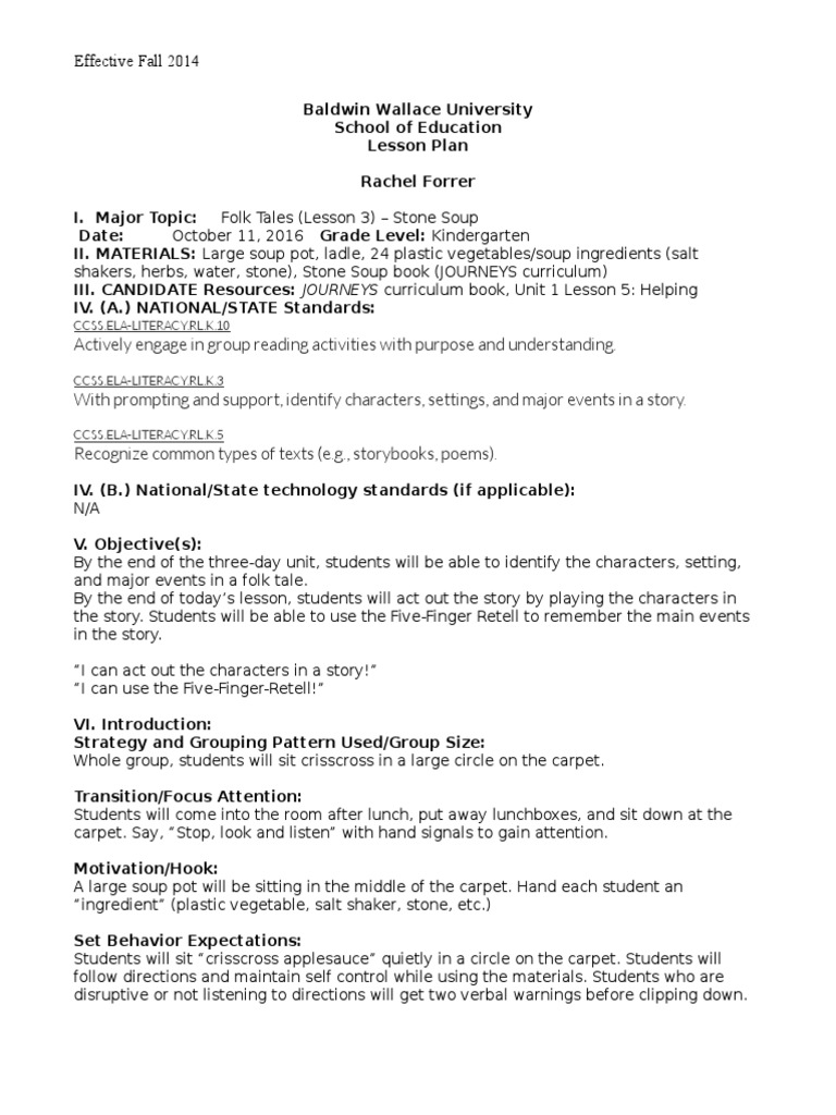 Stone Soup Full Lesson Plan | PDF | Folklore | Educational Assessment