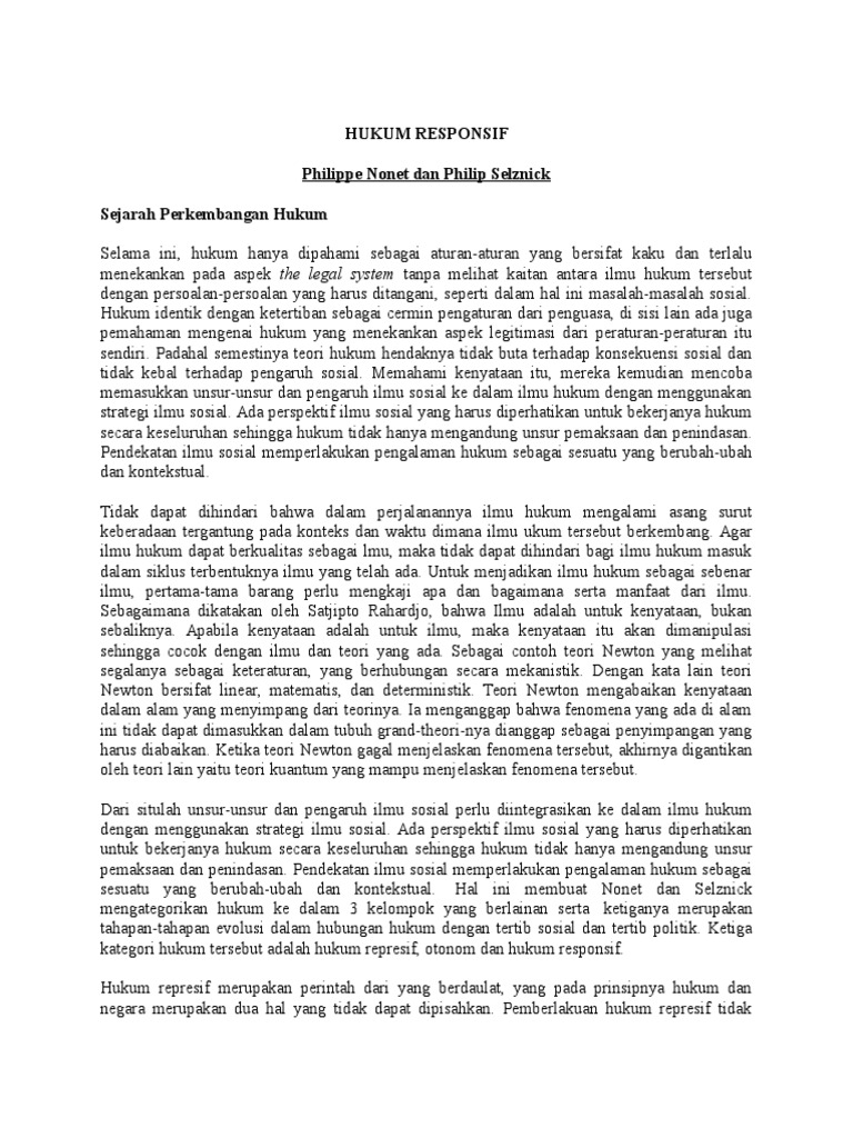 Hukum Responsif: Teori dan Implementasi | PDF | Politik