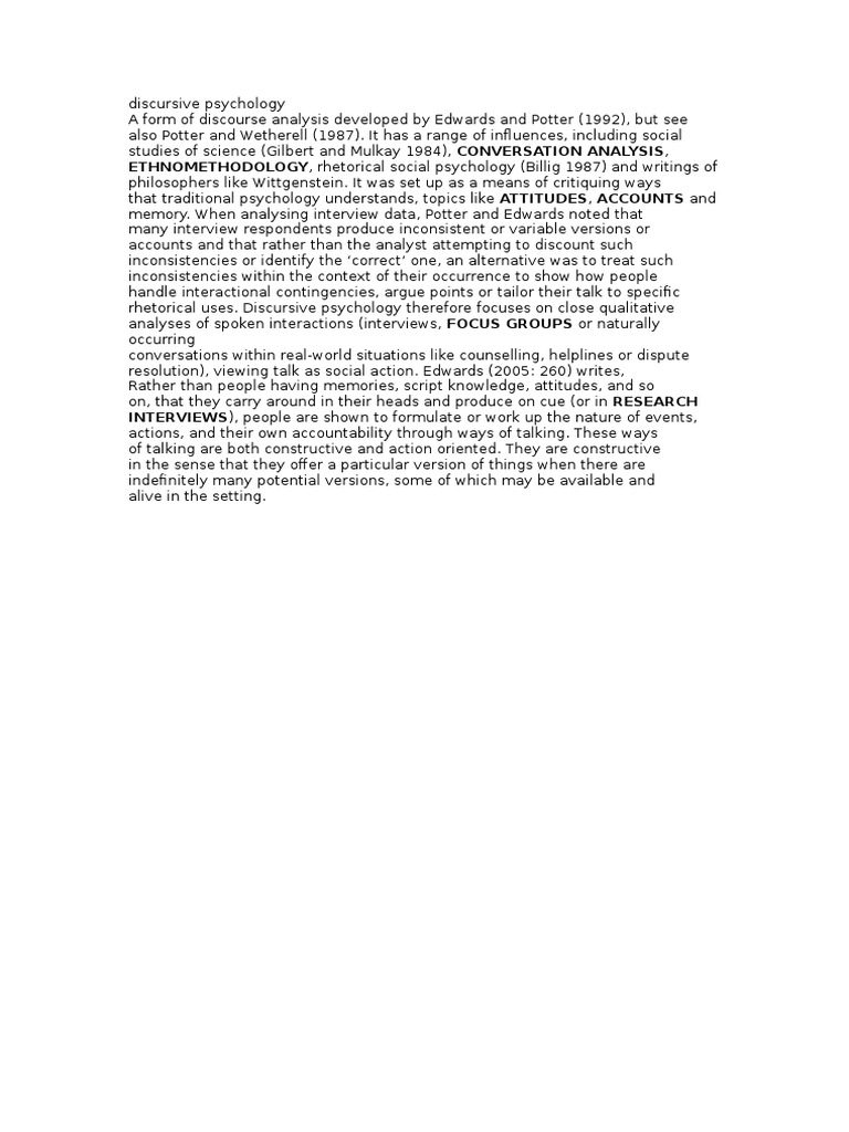 An Introduction to Discursive Psychology: Analyzing Language as Social ...