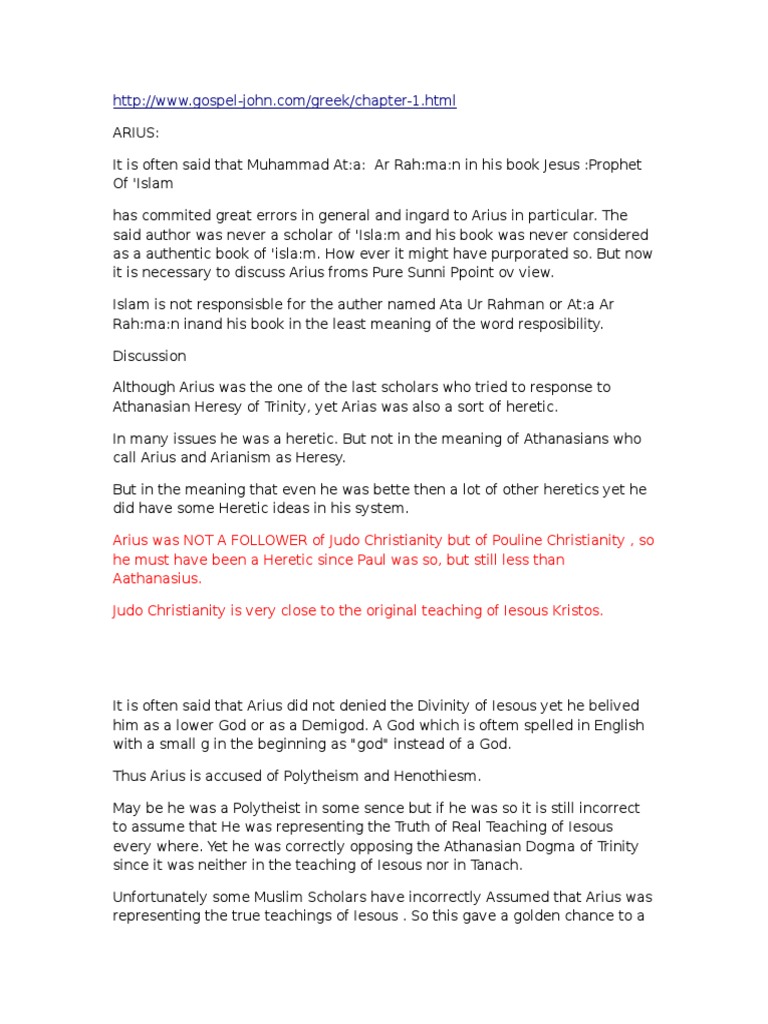 Arius From Islamic View | PDF | Trinity | Heresy