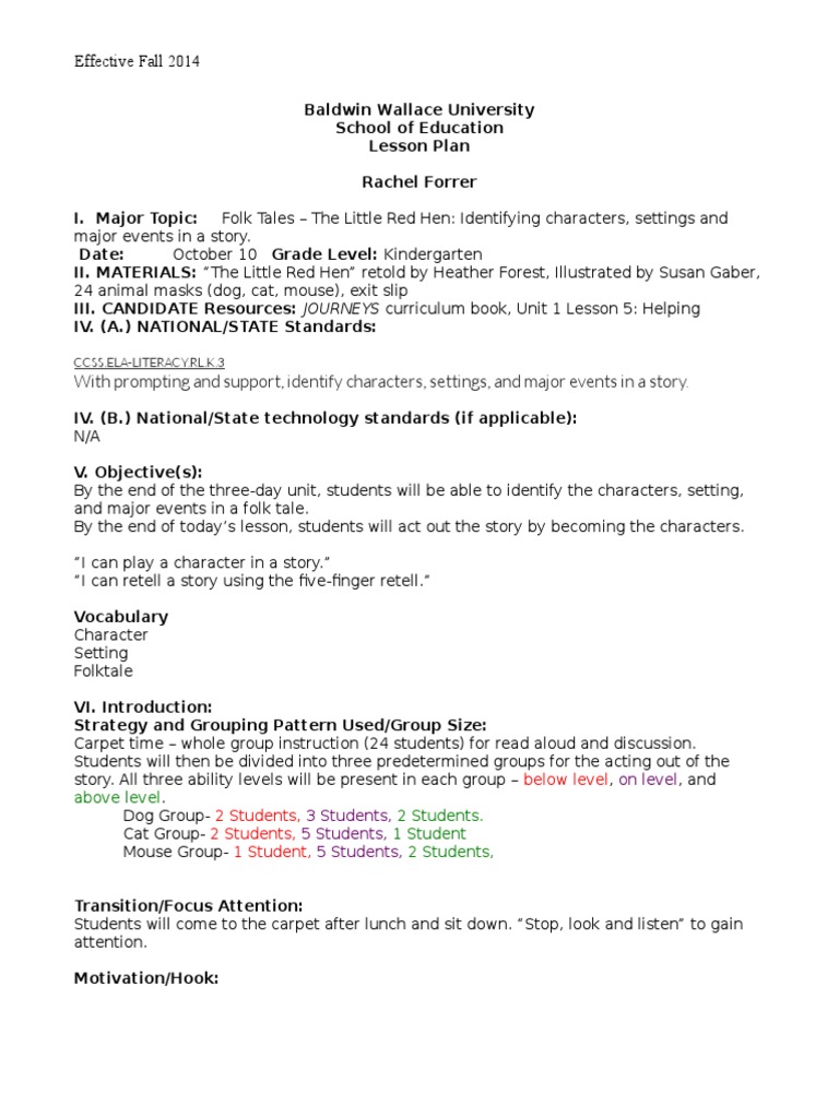 Little Red Hen Lesson Plan for K-1 | PDF | Wheat | Flour