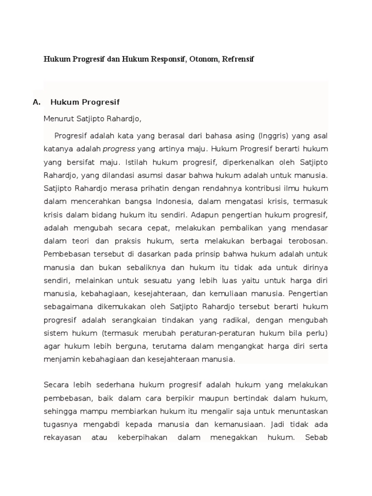 Hukum Progresif dan Responsif di Indonesia | PDF