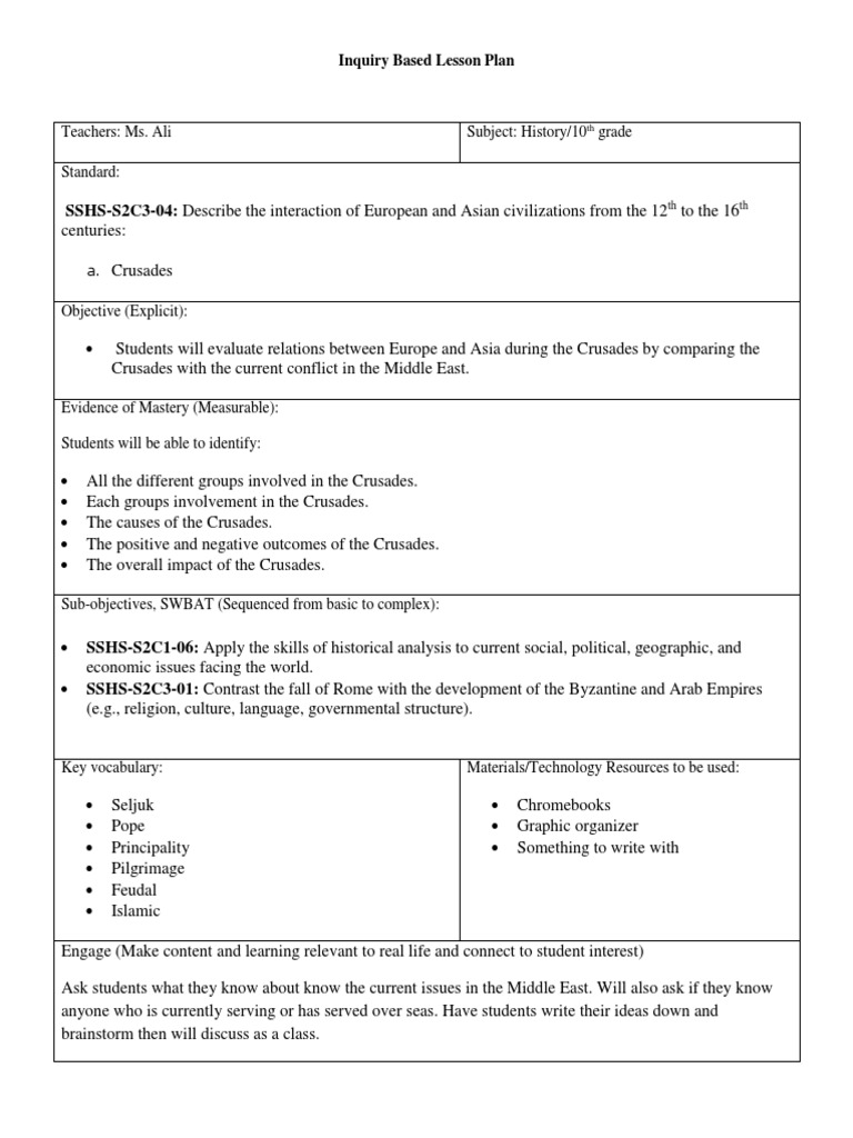 Crusade Lesson Plan 2 1 | PDF | Crusades | Lesson Plan