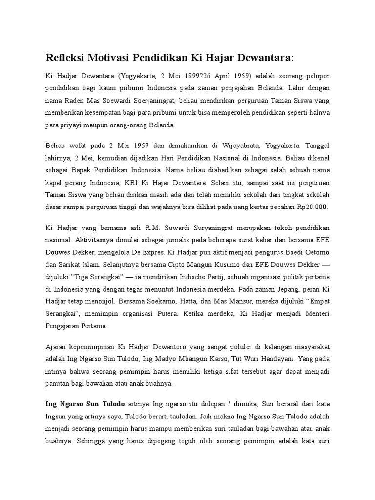 Refleksi Motivasi Pendidikan Ki Hajar Dewantara 4 Hal | PDF