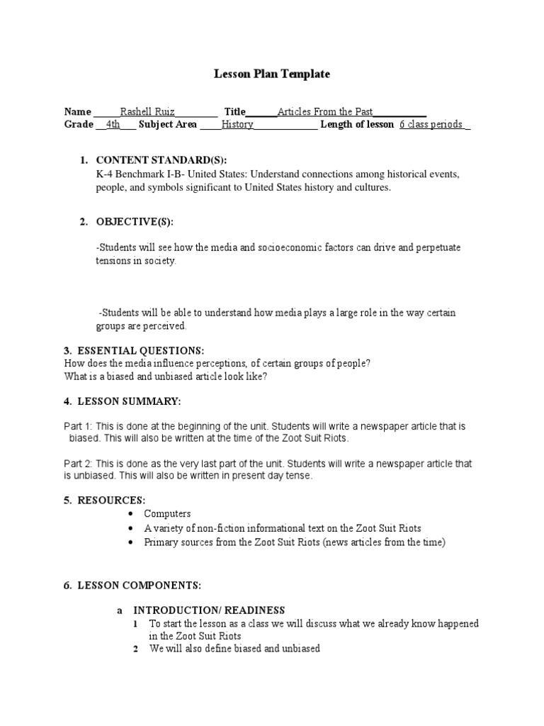 Zoot Suit Riots Lesson Plan | PDF | Language Arts & Discipline ...