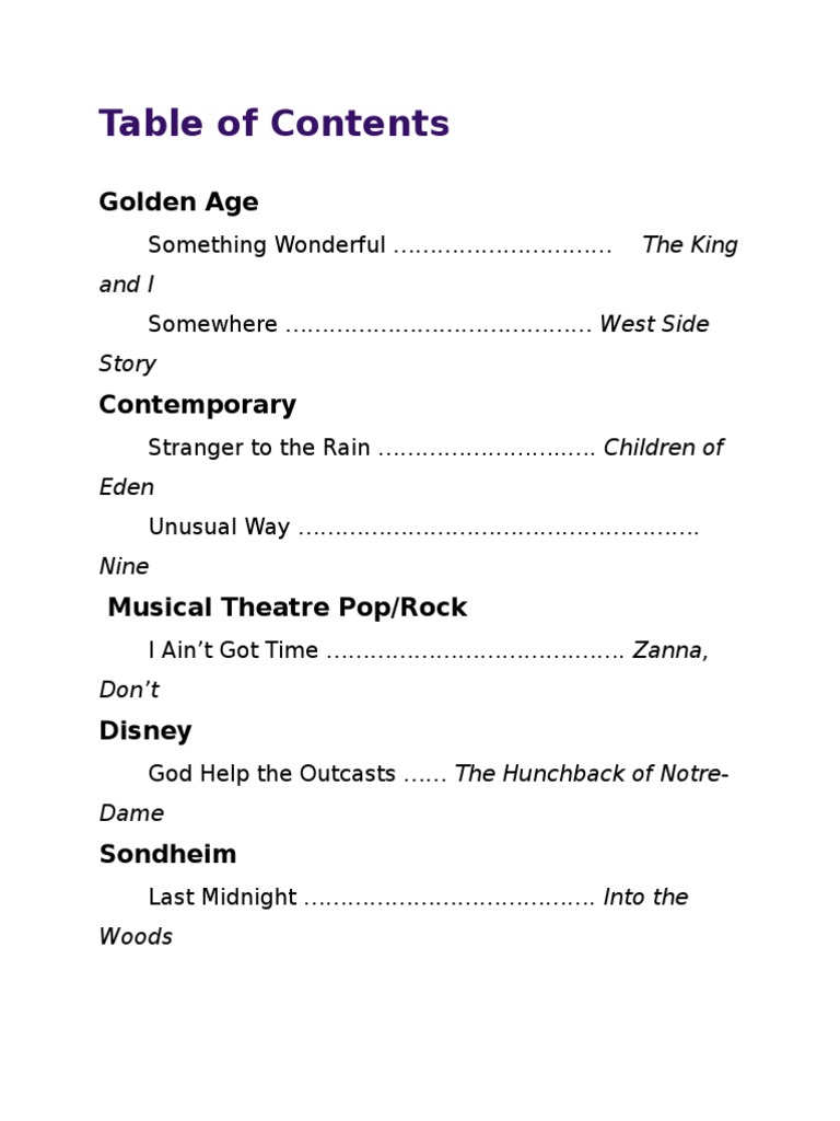 Musical Theatre Audition Book Contents | PDF