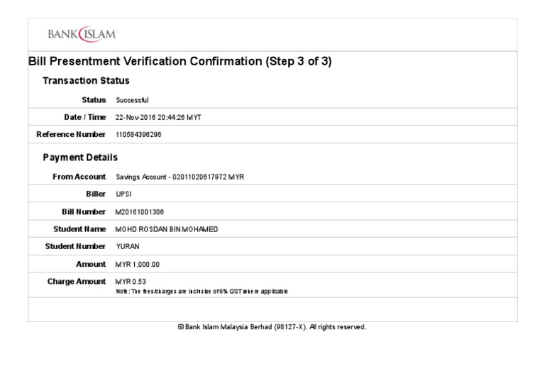 Bill Presentment Verification Confirmation (Step 3 of 3) : Transaction ...