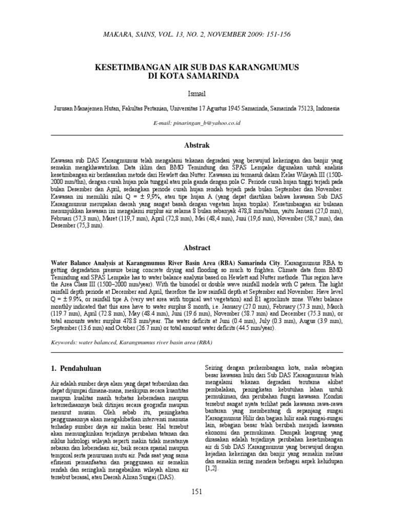 Kesetimbangan Sub DAS Karang Mumus | PDF