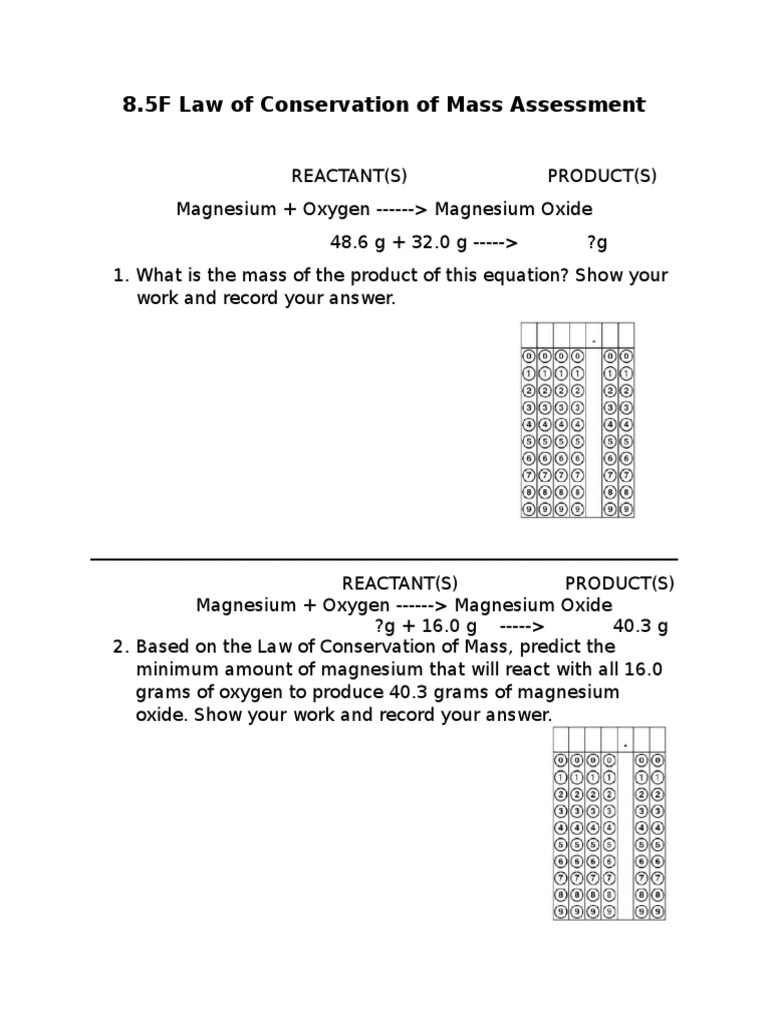 Law of Conservation of Mass Assessment | PDF