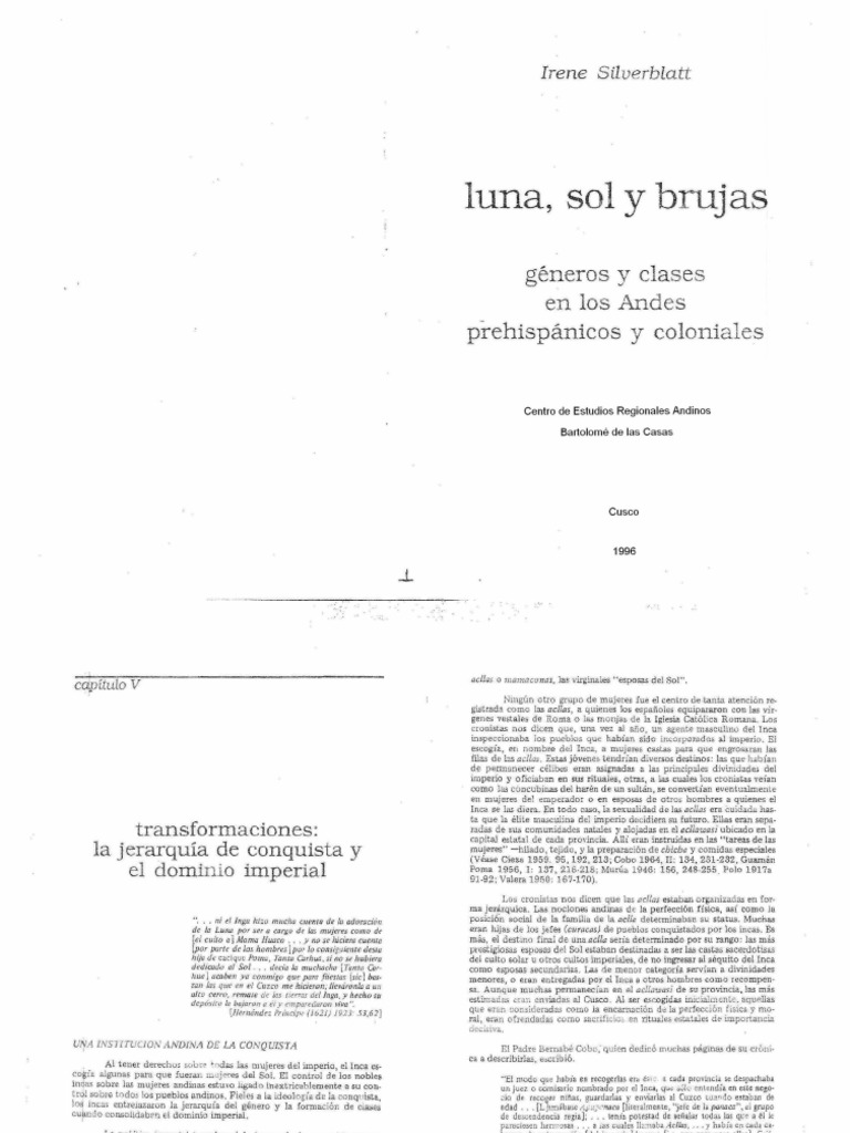 Irene Silverblatt. Luna, Sol y Brujas: Géneros y Clases en Los Andes Prehispánicos y Coloniales ...
