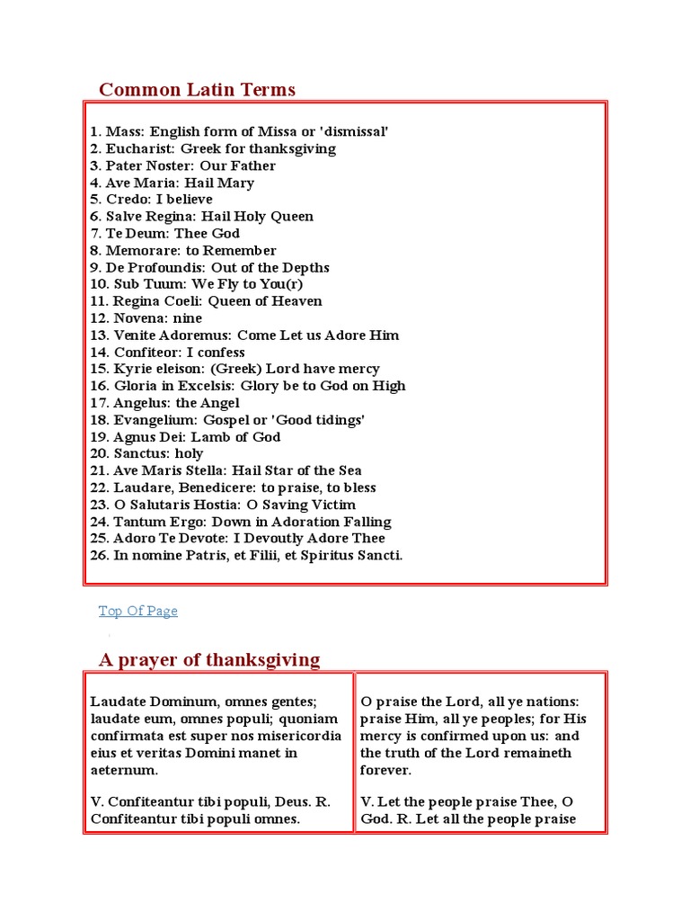 Common Latin Terms | PDF | Lord's Prayer | Syllable