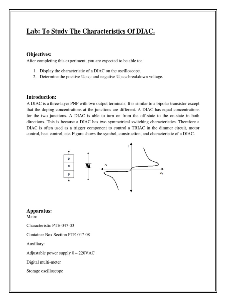 DIAC Characteristics Lab Experiment | PDF