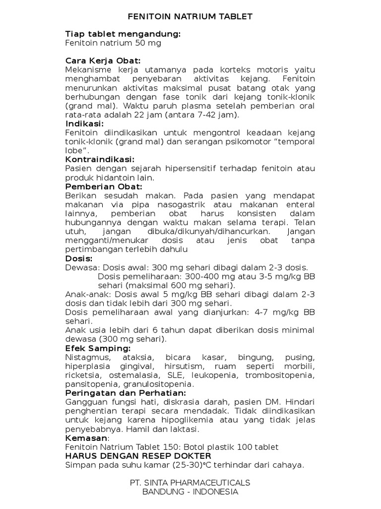 Brosur Fenitoin Natrium Tablet | PDF