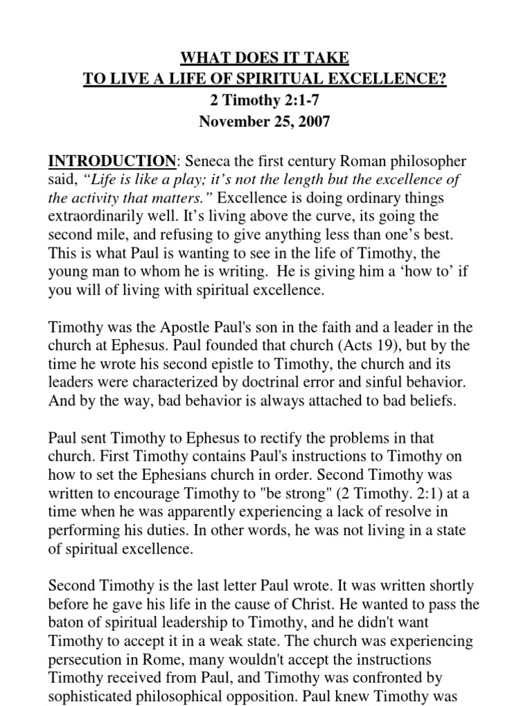 What Does It Take To Live A Life of Spiritual Excellence? 2 Timothy 2:1 ...