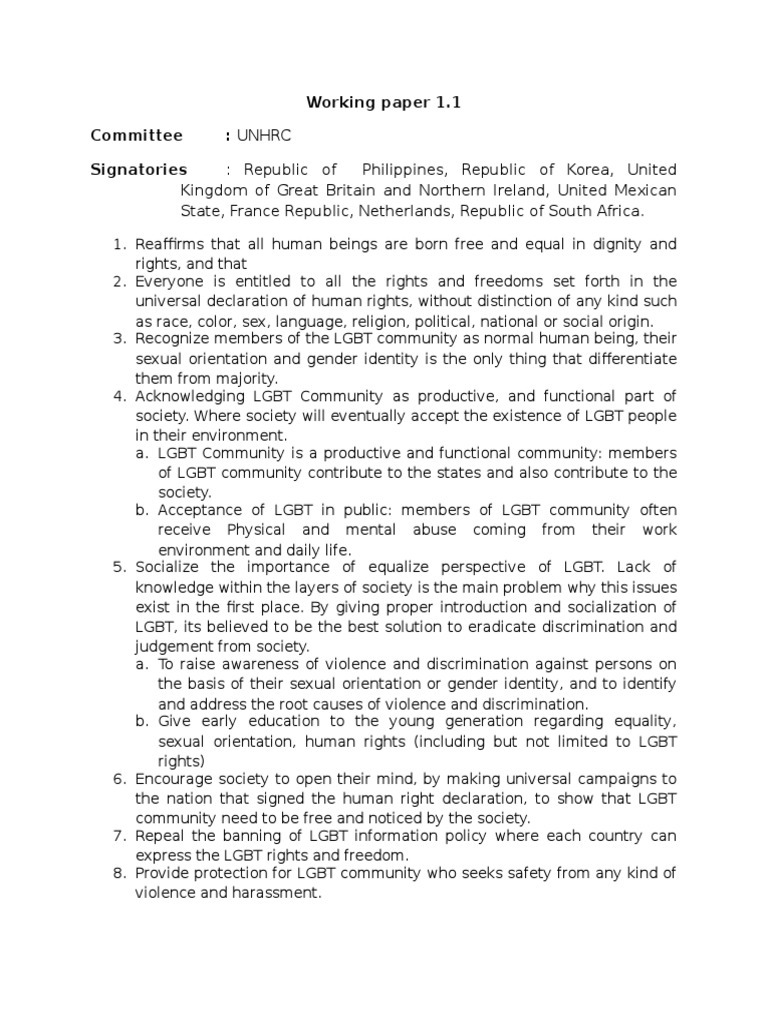 Promoting Equality and Social Acceptance: A UNHRC Working Paper on ...