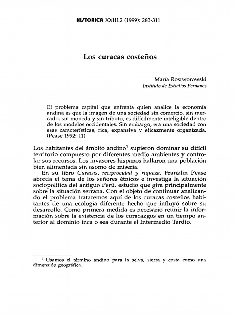Los Curacas Costeños. María Rostworowski | PDF | Imperio Inca ...