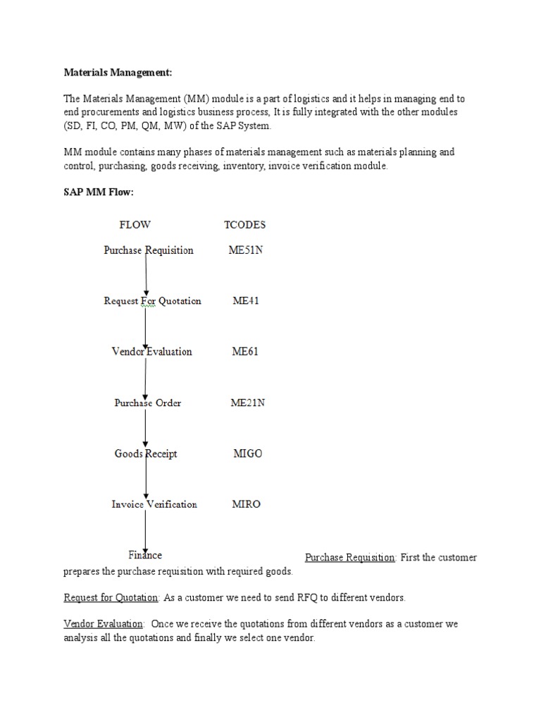 Materials Management Process Flow | PDF