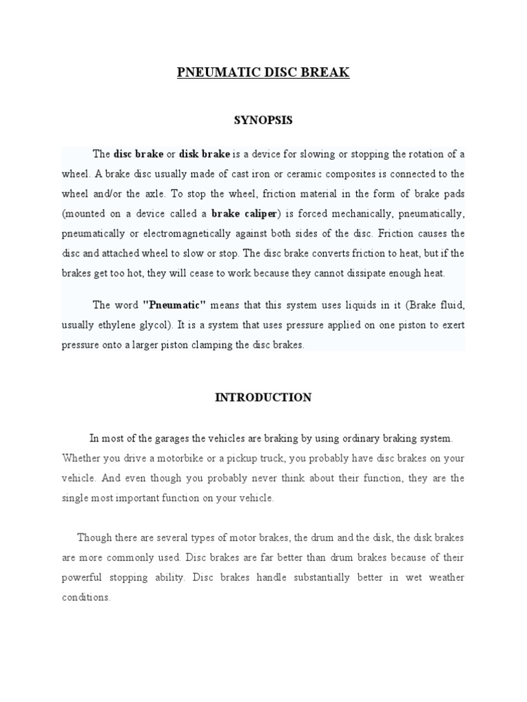 Pneumatic Disc Break | PDF | Brake | Manufactured Goods
