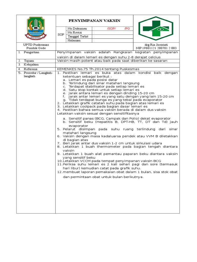 Sop Penyimpanan Vaksin | PDF