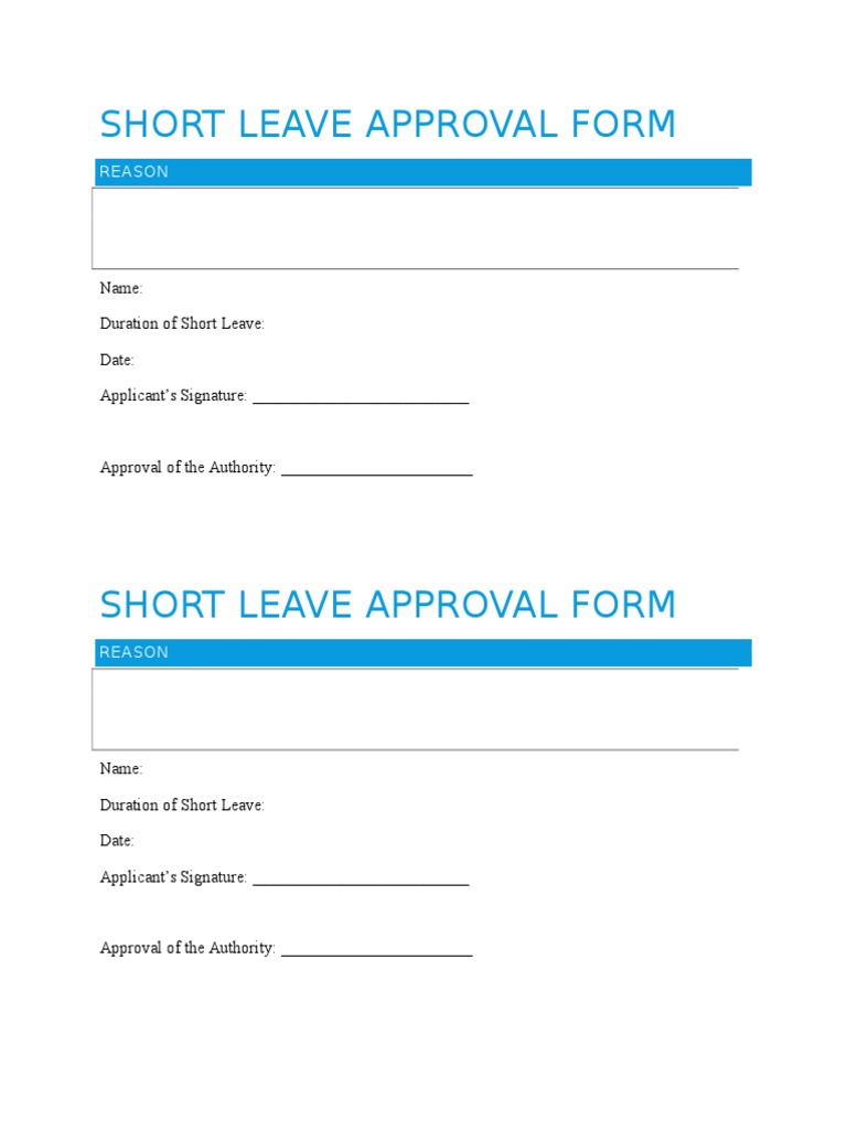 Short Leave Approval Form: Reason | PDF