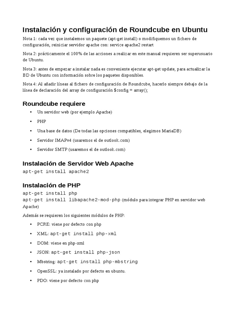 Instalacion Roundcube | PDF | Servidor HTTP Apache | Servidor web