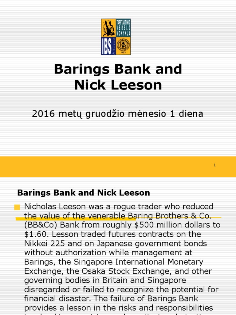 Barings Bank Collapse: Nick Leeson's Role | PDF | Arbitrage | Futures ...