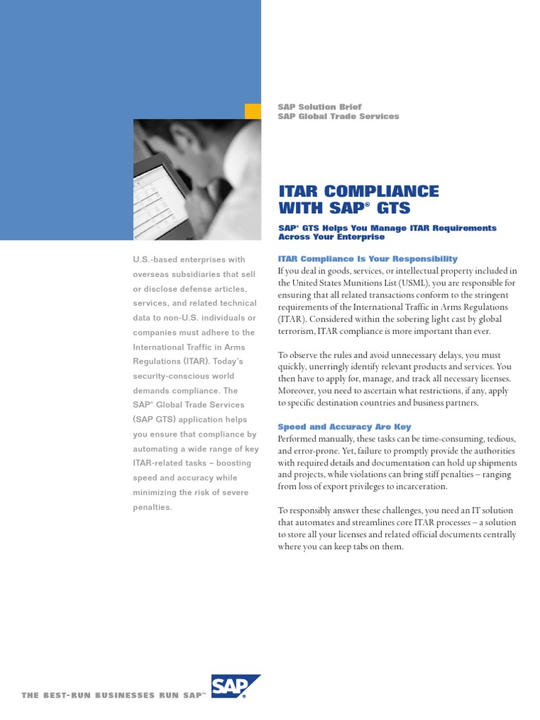 Co Itelligence ITAR Compliance With SAP GTS PDF | PDF | Regulatory ...