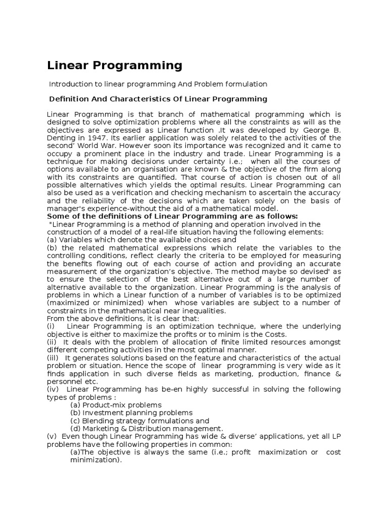 Linear Programming - Introduction | PDF | Linear Programming ...