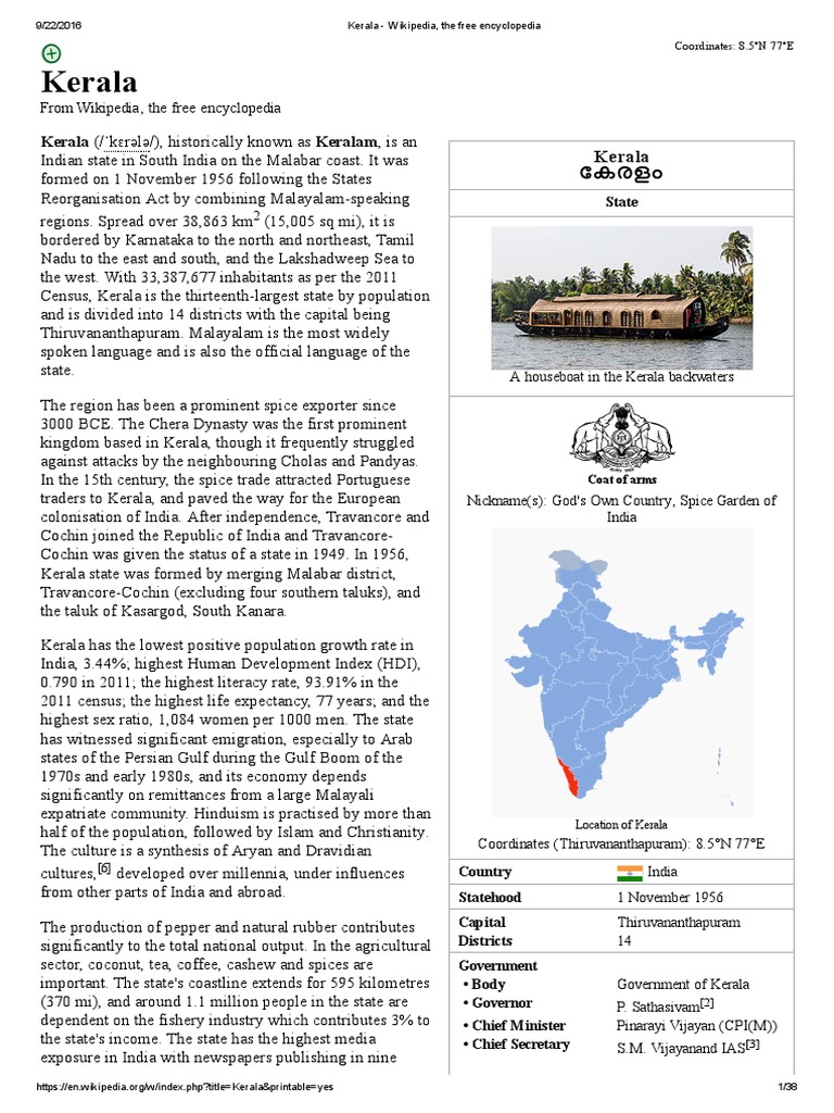 Kerala - Wikipedia, The Free Encyclopedia | PDF | Kerala | Monsoon